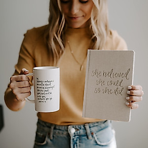 Sweet Water Decor Inspirational Coffee Mugs | Cute Motivational 16oz Ceramic Style Scripture Coffee Cup | Microwave and Dishwasher Safe | Encouraging Religious Gift (Be Strong and Courageous)