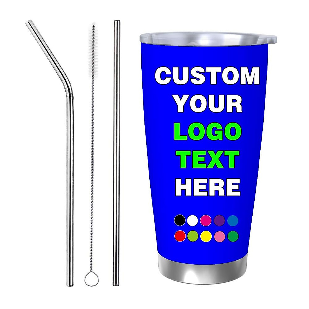 20oz Personalized Tumbler with Photo Name, Custom Tumbler Personalized Custom Cups with Text Logo, Customized Gifts for Christmas Birthday Anniversary, Blue