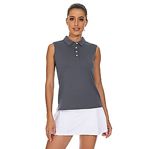 TACVASEN Womens Golf Shirt Sleeveless Polo Shirts Summer Shirts Active Tank Tops Casual Shirts Lightweight Shirts Breathable Shirts Dark Grey