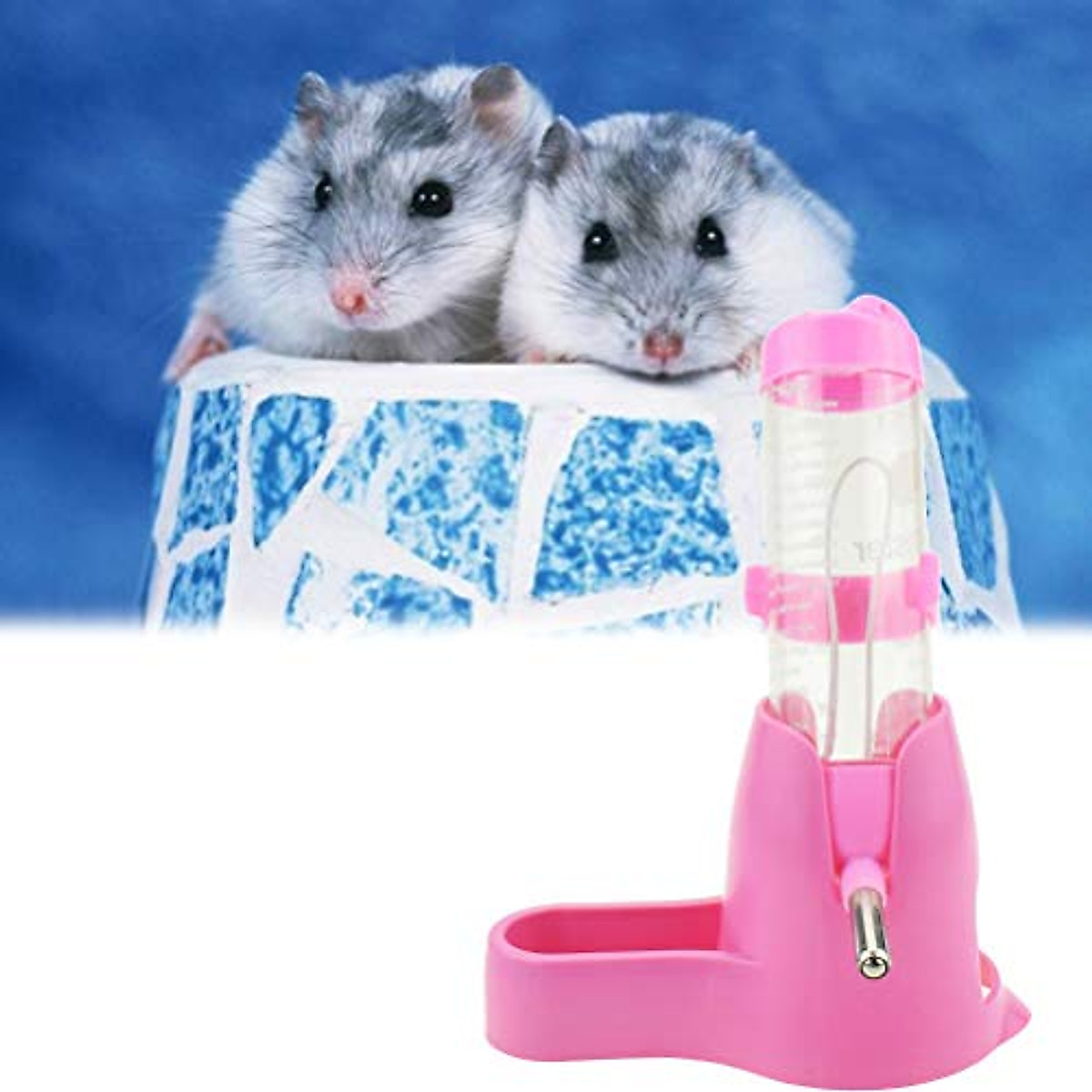 Hemobllo Pet Feeder Hamster Hanging Water Bottle Pet Dispenser with Base Hut Pet Auto Dispenser for Dwarf Ferrets Rabbits Hamster Mouse Rat Hedgehog and Other Small Animals (125ML, Pink)