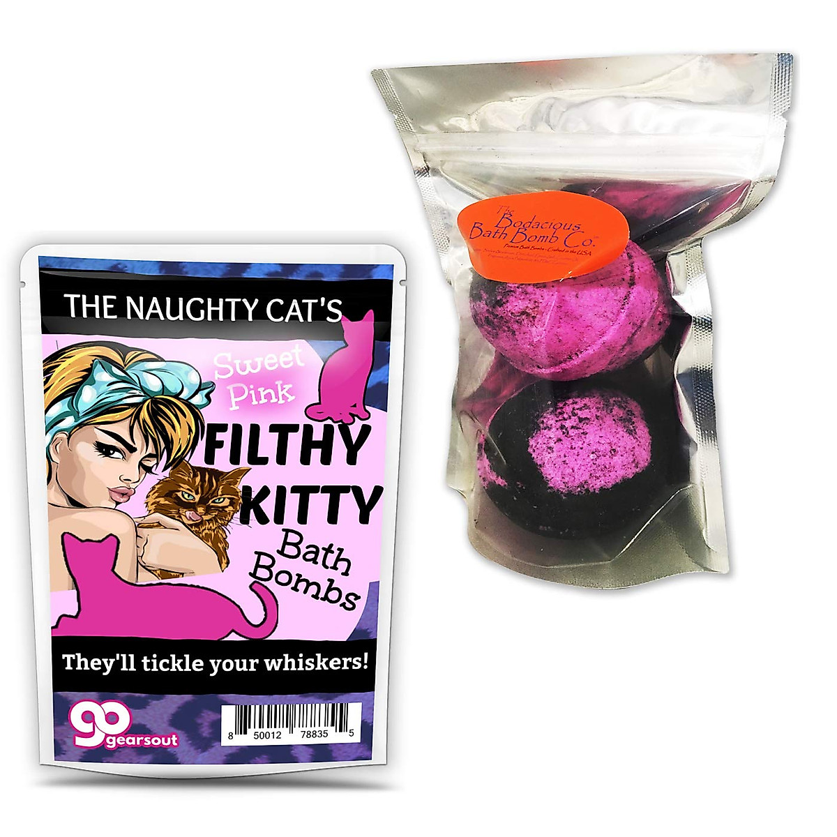 Filthy Kitty Bath Bombs - XL Bright Pink and Black Fizzers for Cat Lovers - Handcrafted, Made in America, 2 Count