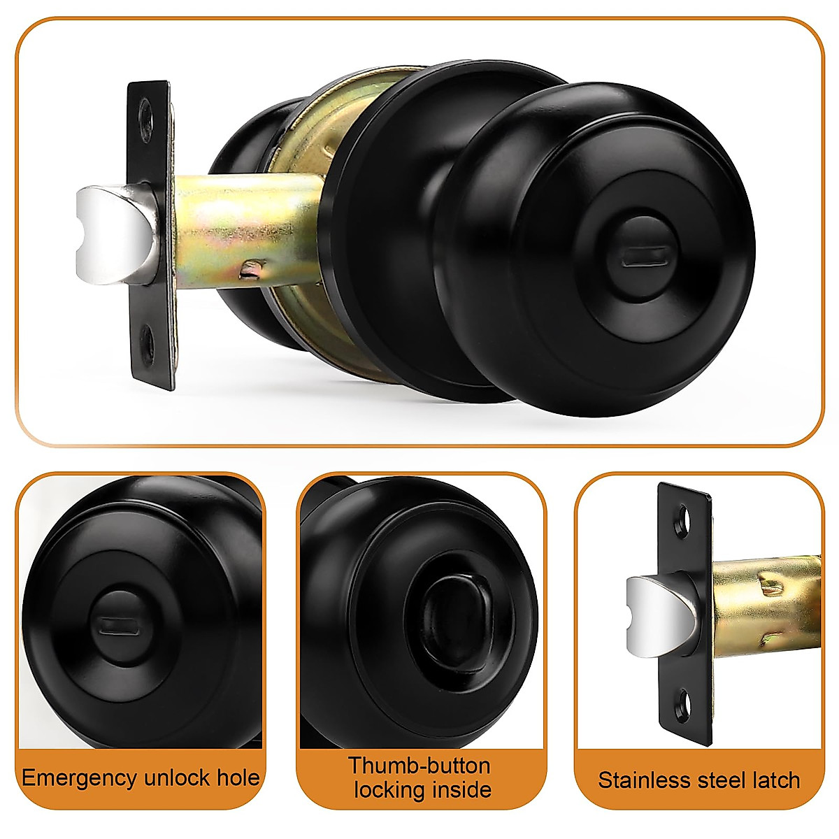 Probrico Matte Black Door Knobs Privacy Interior Door Knob with Lock, Black Bathroom Bedroom Door Knob with Thumb Turning Locking Button, 10 Pack
