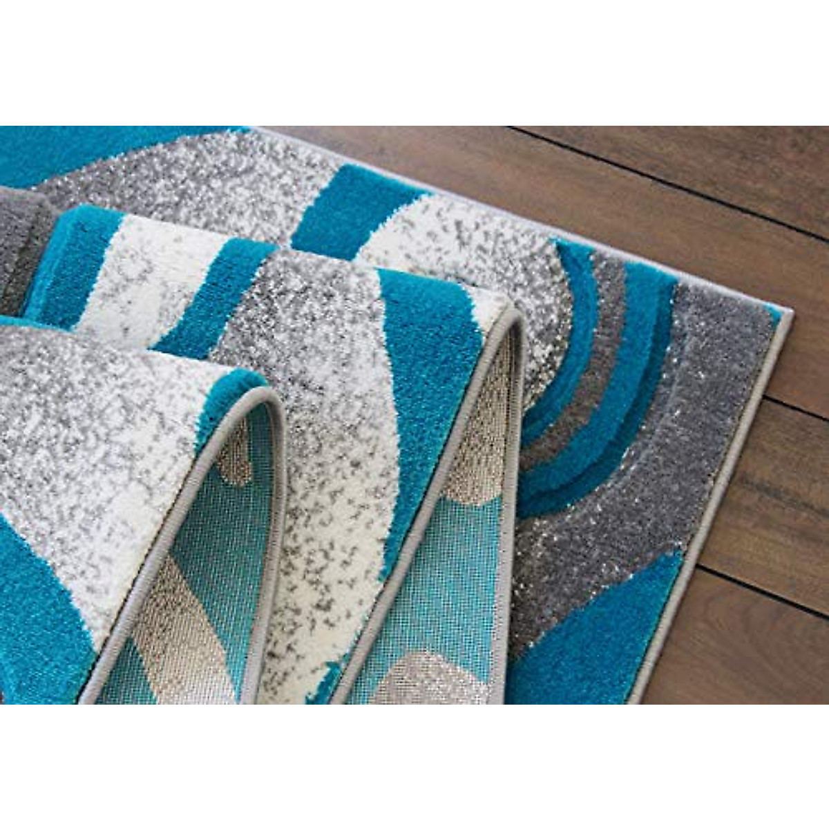 Masada Rugs, Grey White Turquoise Modern Woven Area Rug, Hand Carved (8 Feet X 10 Feet, Turquoise)