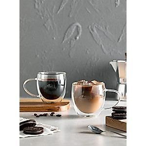 Sweese 8 oz Glass Coffee Cups - Double Wall Insulated Glass Coffee Mugs Set with Handle, Perfect for Espresso, Latte, Cappuccino, Set of 4-415.101