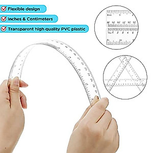 30 Pcs 12 Inch Ruler Bulk Plastic Flexible Rulers with Inches and Centimeters Kids Ruler Straight Measuring Drafting Tools for School Education Families Kids Students (Clear,Plastic)