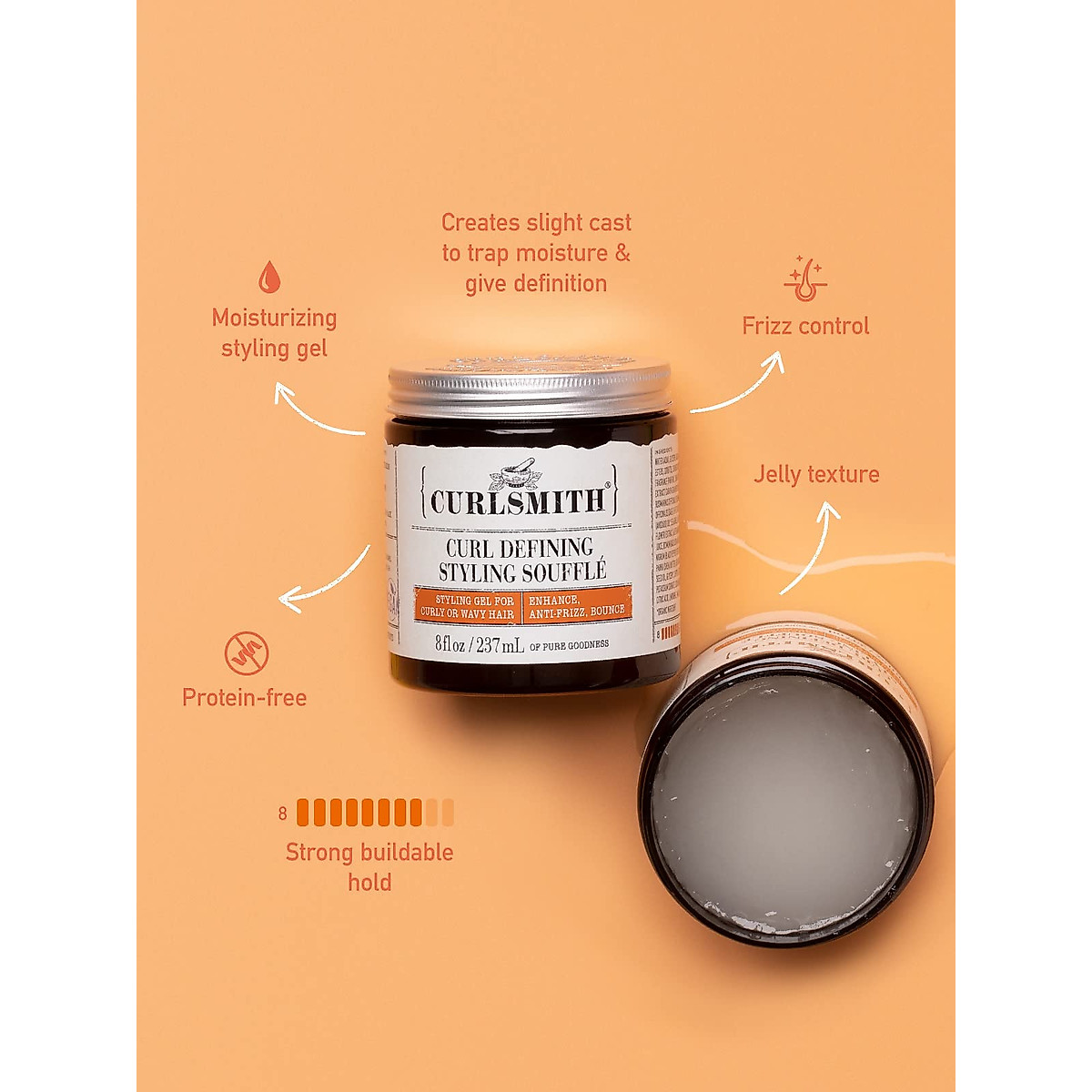 CURLSMITH - Curl Defining Styling Soufflé - Vegan Medium Hold Styling Gel for Wavy, Curly and Coily Hair (8oz)