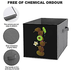 Cute Kiwi Bird PU Leather Collapsible Storage Bins Canvas Cube Organizer Basket with Handles