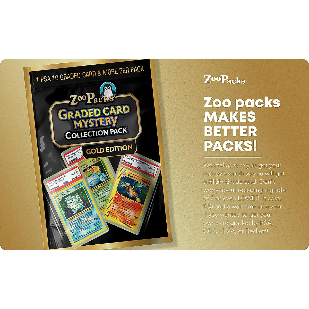 Pokemon TCG: Graded Card Mystery Power Pack - Gold Edition - 1 PSA 10 Graded Card + 25 Additional Cards with 5 Holofoils - 1 First Edition Card + 2 Factory Sealed 10 Card Booster Packs + 1 Code Card