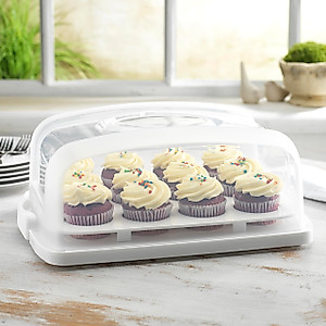 MosJos 2in1 Cupcake Carrier and Cake Keeper with Lid, Cupcake Box to Fit 12, Sturdy, BPA-Free Cupcake Holder with Two Secure Side Closures, Dishwasher Safe (White)
