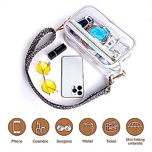 Clear Crossbody Bag stadium approved,Clear Bag for Women men Transparent bag for Concerts Sports for Concerts Sports（Gradual1++Leopard Print Shoulder Strap）