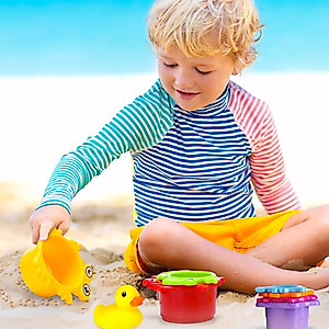 Stacking Cups Bath Toys for Toddlers, Rainbow Bath Cups for Baby 1-3 Years Old, Safe Infant Nesting Cups with Rubber Duckie for Fun Bath Time, Birthday Stocking Stuffers Early Learning Educational Toy