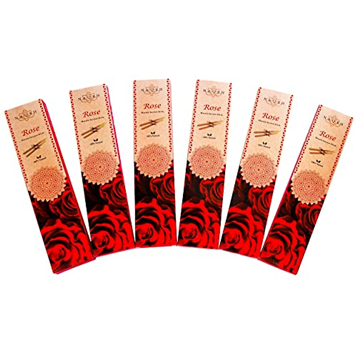 NAQSH Masala Incense Sticks 125gm - 6x20 Pack, Total 120 Sticks 100% Organic Hand Rolled Natural Fragrances with Free Wood Holder for Aromatherapy & Meditation, Yoga, Positivity & Relax (Rose)