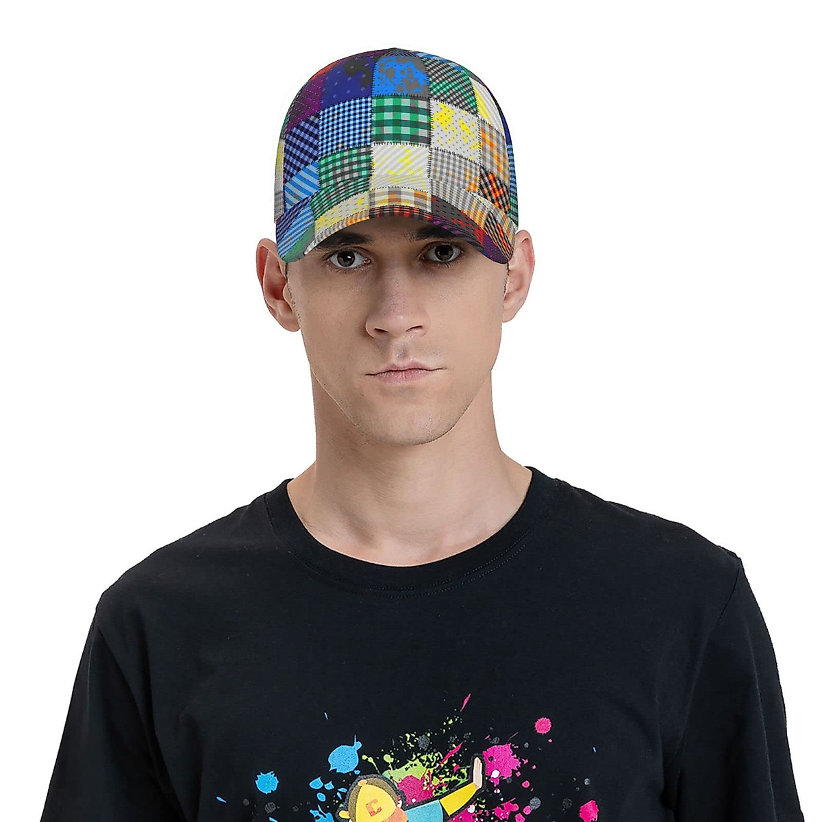 FAYXTIN Patchwork Colors Plaid Colourful Baseball Hat Trucker Cap Dad Hats for Men Women Adjustable Snapback Caps