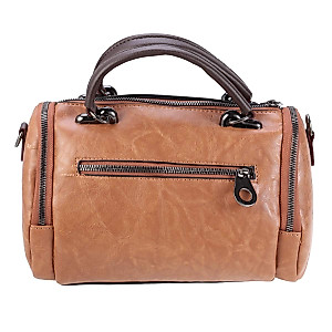 TENDYCOCO Crossbody Bag Barrel Handbag with Flower Pendant for Women (Brown)