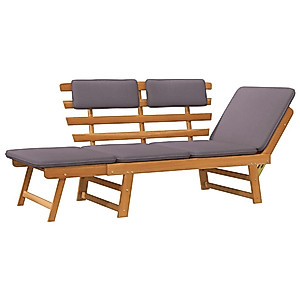 vidaXL 2-in-1 Convertible Outdoor Bench, Patio Daybed, Garden Day Bed, Weather-Resistant Solid Acacia Wood, 26.8" x 74.8" x 29.1" Brown Frame & Dark Gray Cushion