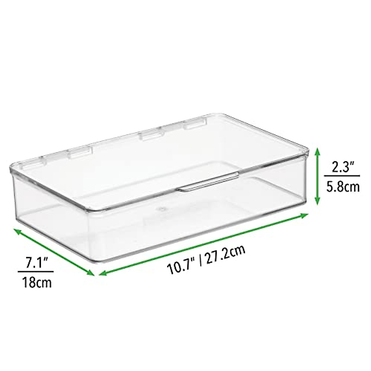 mDesign Plastic Stackable Storage Organizer Bin with Hinged Lid for Bathroom, Cabinet, Drawer, Under Sink, Shelf Organization Holds Medicine, Bath Essentials, Cleaning Supplies - 4 Pack - Clear