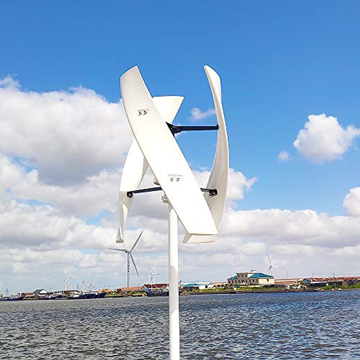 HUIZHITENGDA 9000W No Noise Vertical Magnetic Wind Generator,3 Blades with Charge Controller Vertical Axis Wind Turbine for Outdoor Garden(220V,White),48v