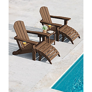SERWALL 5-Piece Adirondack Chair and Ottoman and Table Set, Brown