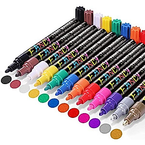 Emooqi Paint Pens, Paint Markers 12 Colors (3mm) Oil-Based Painting Pen Set for Rocks Painting Christmas Decorations Wood Plastic Canvas Glass Mugs