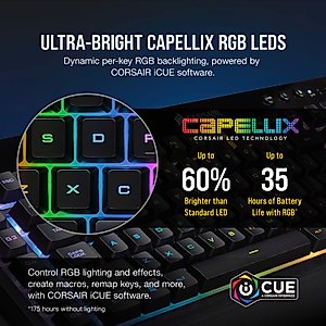 CORSAIR K57 RGB Wireless Gaming Keyboard - <1ms response time with Slipstream Wireless - Connect with USB dongle, Bluetooth or wired - Individually Backlit RGB Keys, Black