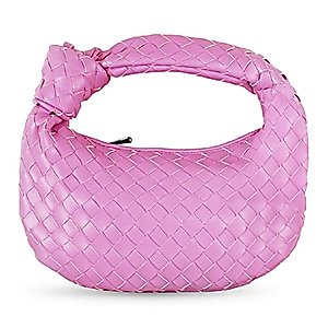 QWERTYUI Women Handbag Retro Knoted Tote Bag Soft Leather Shoulder Bag Fashion Handmade Bag Lightweight Clutch,Rose red