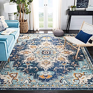 SAFAVIEH Madison Collection Area Rug - 5'3" x 7'6", Blue & Light Blue, Boho Chic Medallion Distressed Design, Non-Shedding & Easy Care, Ideal for High Traffic Areas in Living Room, Bedroom (MAD473M)