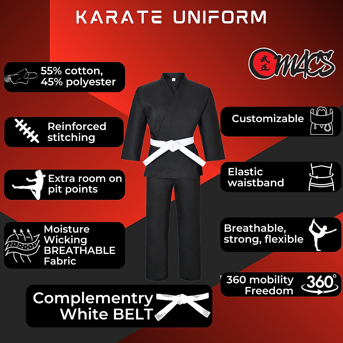 Karate gi Martial Arts Elastic Drawstring Karate Uniform For Kids & Adult Lightweight Student Gi with Free Belt 00 (3'9"-4'/50 lbs)