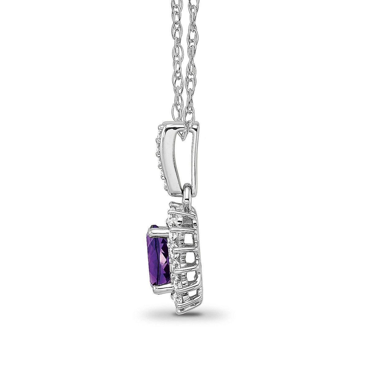 ARAIYA FINE JEWELRY 925 Sterling Silver Round-shape Diamond and Oval Amethyst Halo Pendant Necklace (1/3 cttw, I-J Color, I2-I3 Clarity), 18"