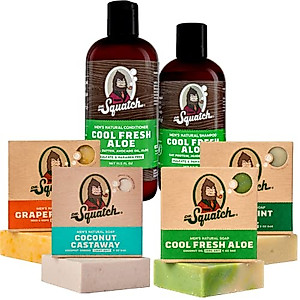 Dr. Squatch Men's Bar Soap and Hair Care BEACH Expanded Pack: Men's Natural Bar Soap: Coconut Castaway, Cool Fresh Aloe Shampoo and Conditioner Set, Cool Fresh Aloe, Grapefruit IPA, Spearmint Basil