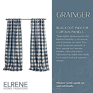 Elrene Home Fashions Farmhouse Living Grainger Buffalo-Check Blackout Window Curtain, Living Room and Bedroom Drape with Rod Pocket Tabs, 52" x 95", Indigo, 1 Panel