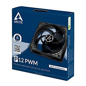 ARCTIC P12 PWM - 120 mm Case Fan with PWM, Pressure-optimised, Quiet Motor, Computer, Fan Speed: 200-1800 RPM - Black, Transparent