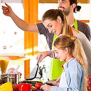 Slotted Spatula Flexible Stainless Steel Spatula with Silicone Top Soft Edge Slotted Spatula Turner with Golden Handle (1, Black)