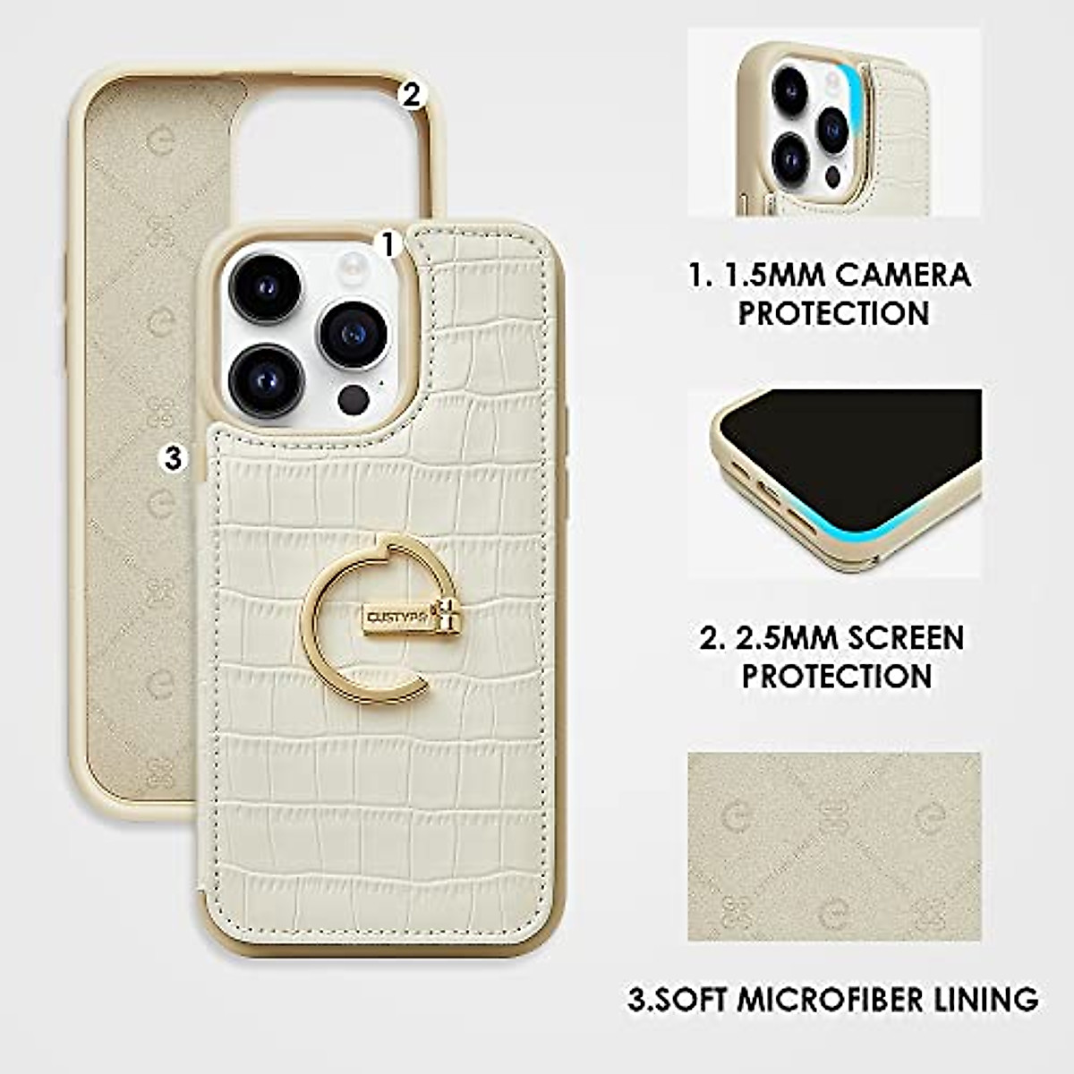 CUSTYPE for iPhone 13 Pro Max Wallet Case with Card Holder,PU Leather Protective Case with Ring Holder Kickstand Card Slots Case for Women and Men for iPhone 13Pro Max 6.7"-Beige