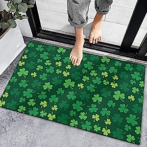 Indoor Doormat Absorbent Bath Rugs Entrance Non Slip Front Door Mat Clover Shamrock Seamless Kitchen Carpets Irish St. Patrick's Day Floor Mats for Bathroom Bedroom Living Room Decor 24x16In