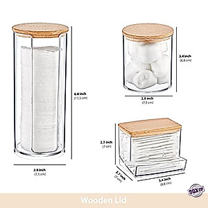 Boxup Air Tight Canister Storage Container with Wooden Lid Holder Bathroom Jars Canisters for Cotton Ball Swab Pad Storage Dispenzer