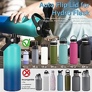 EIPOSAU Auto Flip Lid for Hydro Flask Wide Mouth, Great Spout Lid for Simple Modern, Takeya, Iron Flask and Other Brands, Replacement Lid with Button Lock, Black, 2Pack
