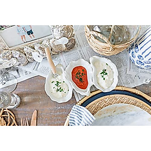 Mud Pie, White, 10.25" x 5.5" Oyster Shaped Triple Dip and Serving Set