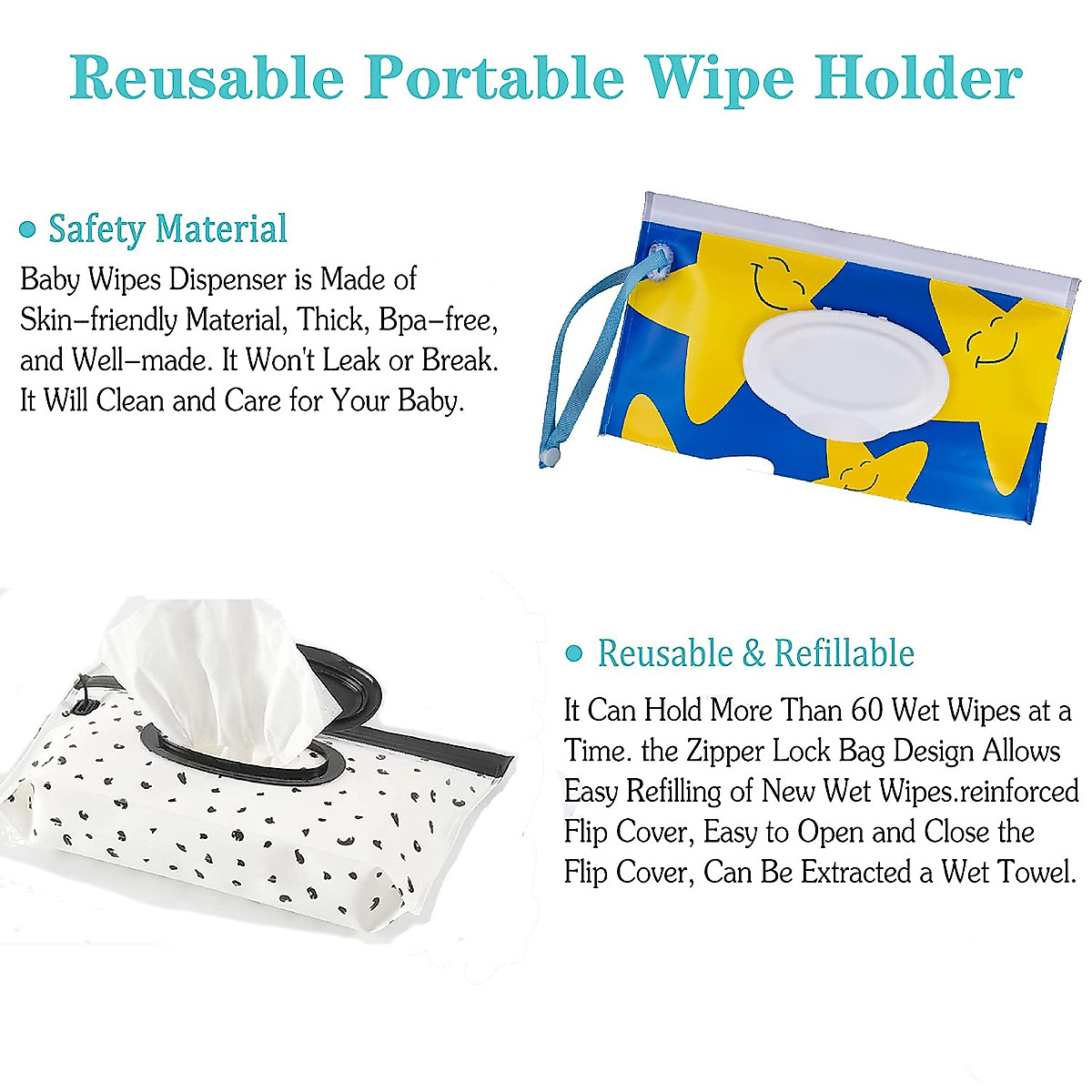 7 Pack Baby Wipes Dispenser, Portable Baby Diaper Wipe Holders, Refillable Wipes Containers, Reusable Travel Wet Pouch