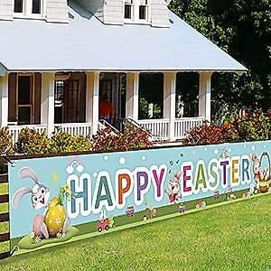 Happy Easter Banners, Welcome Spring Easter Themed Party Banner, Lawn Sign Backdrop Banner for Indoor Outdoor Easter Party Supplies(9.8 x 1.5ft)