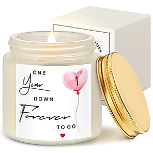 MTLEE 1 Year, 1st, One Year, First Anniversary Candle Gift for Him Her Valentine's Day Couple Happy Anniversary Present Lavender Scented Candle for Wedding Boyfriend Girlfriend Husband Wife