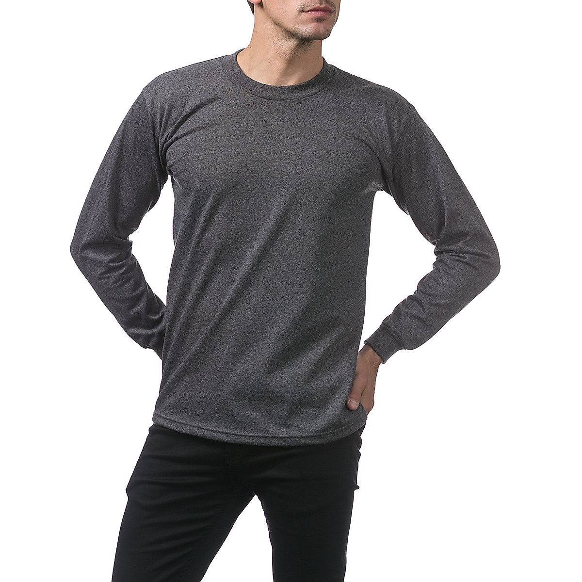 Pro Club Men's Heavyweight Cotton Long Sleeve Crew Neck T-Shirt, Large/Tall, Charcoal
