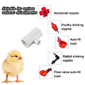 Pack of 20 Chicken Waterer PVC Tee Fittings- Fully Automatic for Threaded Poultry Nipples Chicken Water Drinker and Feeder Cups, White