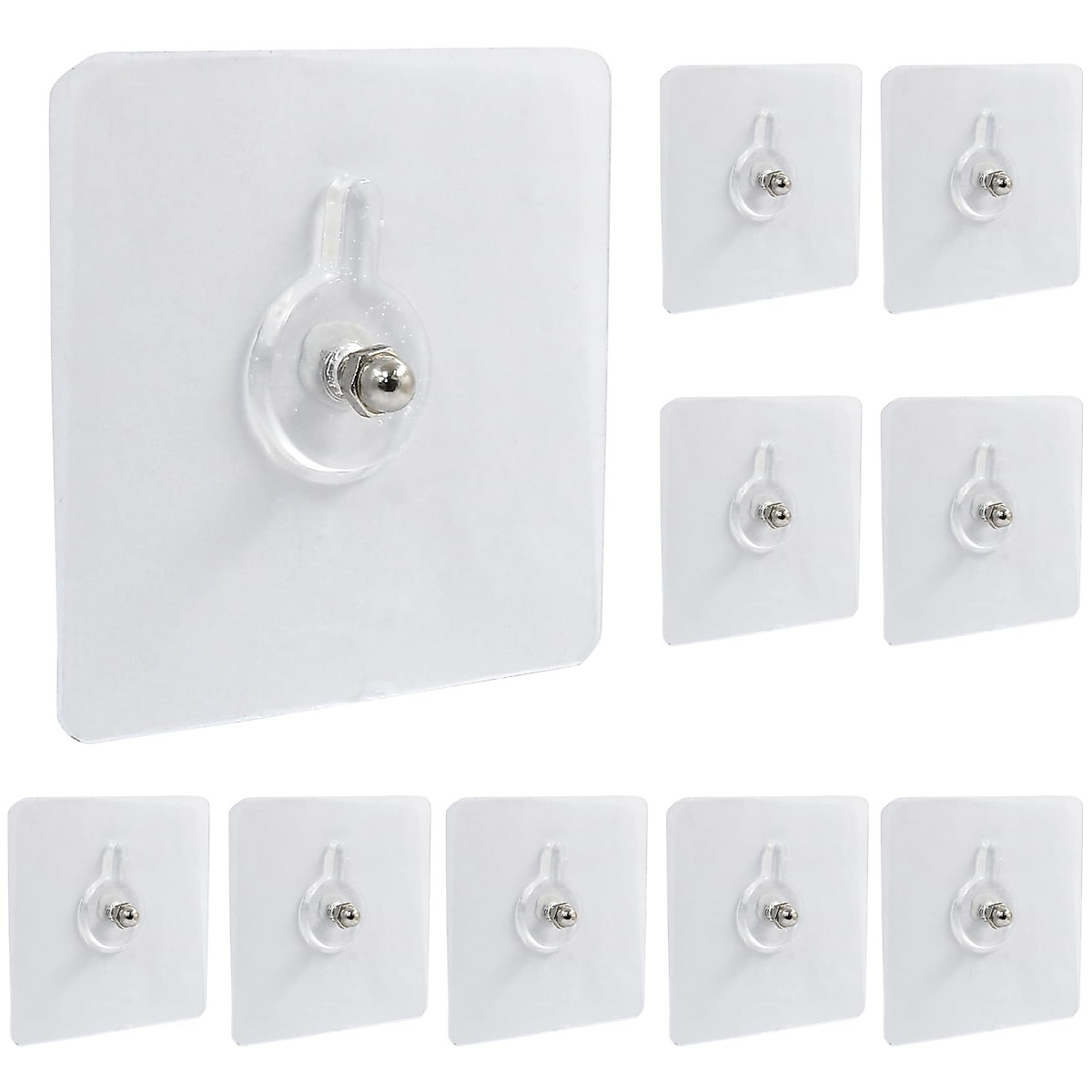 Hitefu 10pcs Self-Adhesive Hooks Without Nails, Heavy Duty Wall Hooks for Hanging, Screw Free Sticker for Wall Mount, Waterproof Picture Hanging Hooks for Kitchen, Bathroom, Home, Office (8mm)