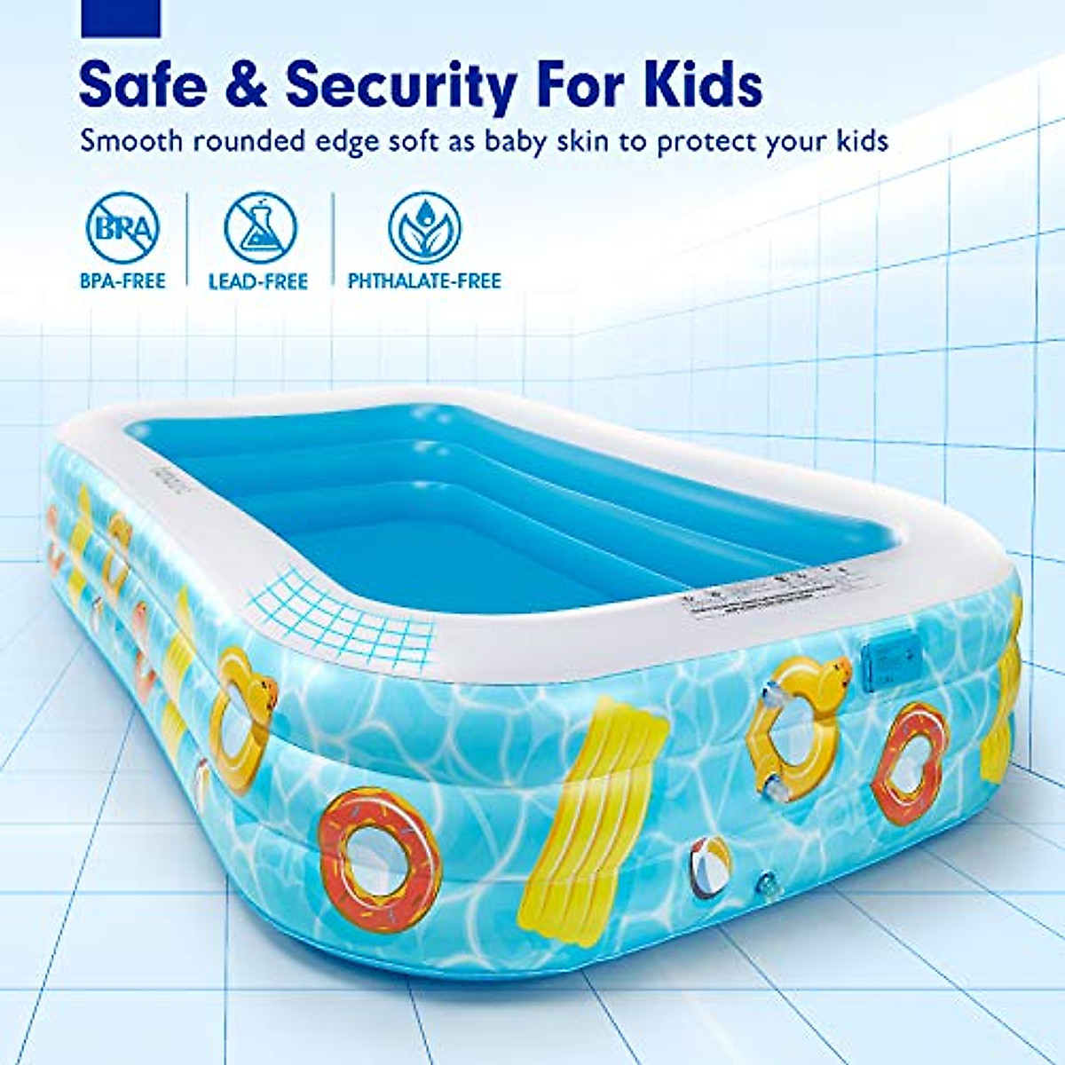 Inflatable Above Ground Pool for Adults - Blow up Kids Pools for Backyard, Inflatable Pool Above Ground Pool 118" x 72" x 22" Thickened Family Pool Kiddie Self Swimming Pool Blow up Pool for Ages 3+