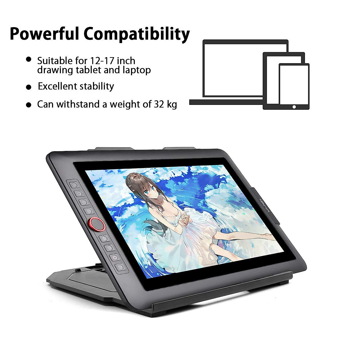 Frunsi Drawing Tablet Stand, Laptop Stand, Foldable Stand for Tablet Display, 9 Levels Adjustable Angles with a Built-in Phone Holder, for 12-17 inch Drawing Tablet, Smartphones