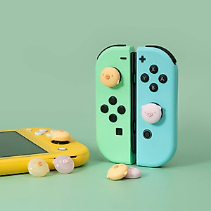 GeekShare 4PCS Cute Animal Theme Thumb Grip Caps,Soft Silicone Joystick CoverCompatible with Nintendo Switch/OLED/Switch Lite- Pig & Chicken