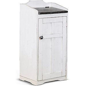 Pemberly Row 16" Farmhouse Wood Trash Box in White/Dark Brown