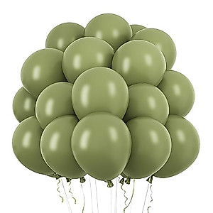 RUBFAC Sage Green Balloons, 50pcs 12 Inch Olive Green Party Balloons and Ribbon, Thick Latex Balloons for Birthday Wedding Baby Shower Graduation Anniversary Party Decorations