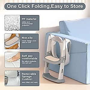 GLAF Potty Training Toilet Seat for Toddler Boys and Girls with Step Stools Ladder Potty Chair 2 in 1 Adjustable Kids Potty Seat with Anti-Slip Pads Comfortable Cushion (Grey)
