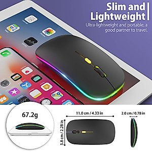【Upgrade】 LED Wireless Mouse, Slim Silent Mouse 2.4G Portable Mobile Optical Office Mouse with USB & Type-c Receiver, 3 Adjustable DPI Levels for Notebook, PC, Laptop, Computer, MacBook (Black)